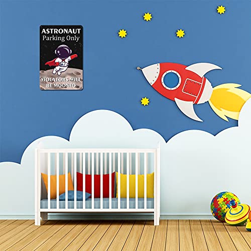 Uflashmi Astronaut Parking Only Sign, Outer Space Room Decor for Boys, Space Themed Bedroom Decor for Boys Kids, Aluminum, 8x12 Inch