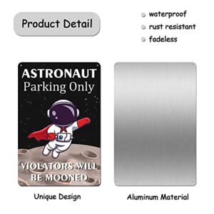 Uflashmi Astronaut Parking Only Sign, Outer Space Room Decor for Boys, Space Themed Bedroom Decor for Boys Kids, Aluminum, 8x12 Inch