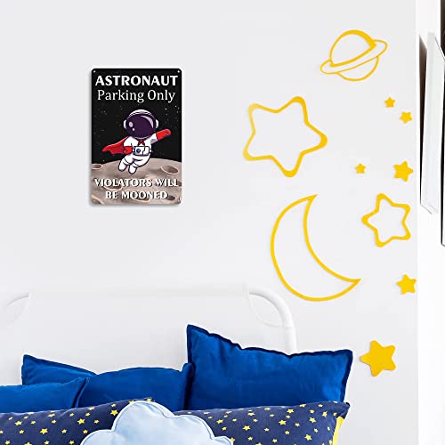 Uflashmi Astronaut Parking Only Sign, Outer Space Room Decor for Boys, Space Themed Bedroom Decor for Boys Kids, Aluminum, 8x12 Inch