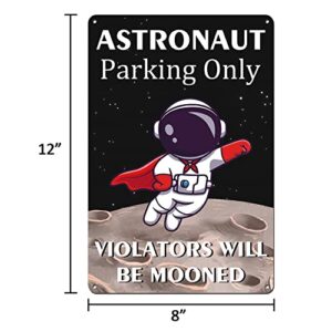 Uflashmi Astronaut Parking Only Sign, Outer Space Room Decor for Boys, Space Themed Bedroom Decor for Boys Kids, Aluminum, 8x12 Inch