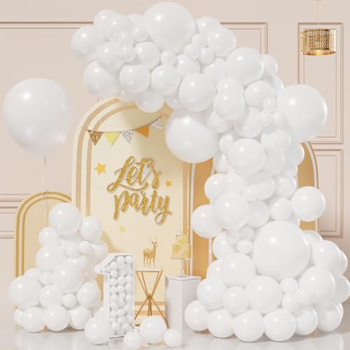 Bonropin White Balloons 130pcs White Balloon Garland Arch Kit 5/10/12/18 Inch Different Sizes White Matte Latex Balloons for Wedding Graduation Birthday Party Baby Shower Anniversary Decorations