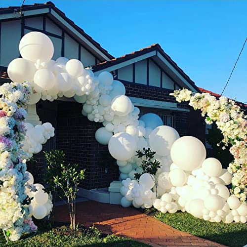 Bonropin White Balloons 130pcs White Balloon Garland Arch Kit 5/10/12/18 Inch Different Sizes White Matte Latex Balloons for Wedding Graduation Birthday Party Baby Shower Anniversary Decorations