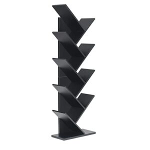 aroktake bookshelf, 9-tier black tree bookshelf, anti-tippling wooden bookshelves storage rack for home office, living room, bedroom, black