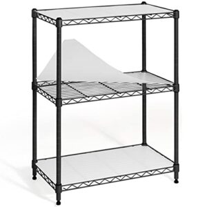 caphaus nsf adjustable height wire shelving unit w/liner, basement storage shelving, metal steel storage shelves, garage shelving storage organizer, utility shelf, 3-tier no wheels w/liners, black