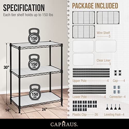 CAPHAUS NSF Adjustable Height Wire Shelving Unit w/Liner, Basement Storage Shelving, Metal Steel Storage Shelves, Garage Shelving Storage Organizer, Utility Shelf, 3-Tier No Wheels W/Liners, Black