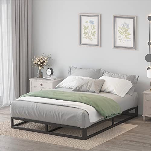 Firpeesy 6 Inch Queen Bed Frame with Round Corner Edges, Low Profile Queen Metal Platform Bed Frame with Steel Slat Support, No Box Spring Needed/Easy Assembly/Noise Free Mattress Foundation