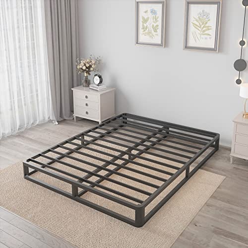 Firpeesy 6 Inch Queen Bed Frame with Round Corner Edges, Low Profile Queen Metal Platform Bed Frame with Steel Slat Support, No Box Spring Needed/Easy Assembly/Noise Free Mattress Foundation