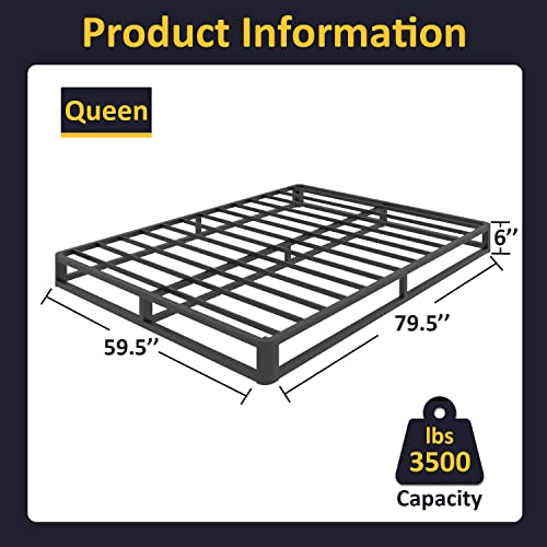 Firpeesy 6 Inch Queen Bed Frame with Round Corner Edges, Low Profile Queen Metal Platform Bed Frame with Steel Slat Support, No Box Spring Needed/Easy Assembly/Noise Free Mattress Foundation