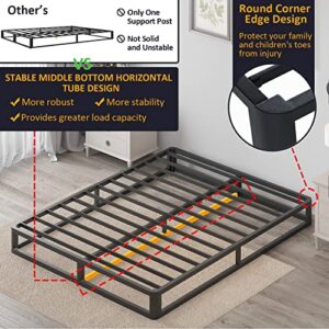 Firpeesy 6 Inch Queen Bed Frame with Round Corner Edges, Low Profile Queen Metal Platform Bed Frame with Steel Slat Support, No Box Spring Needed/Easy Assembly/Noise Free Mattress Foundation