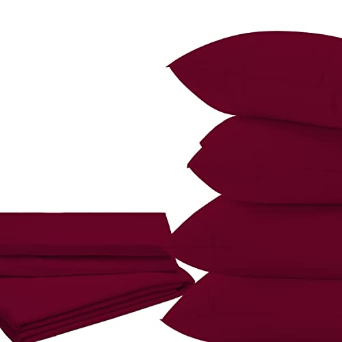 Texas Linen 100% Extra Long Staple Cotton 6 Piece Bundle - 4 Piece Sheet Set and 2 Extra Pillowcases (King Size, Burgundy Color)