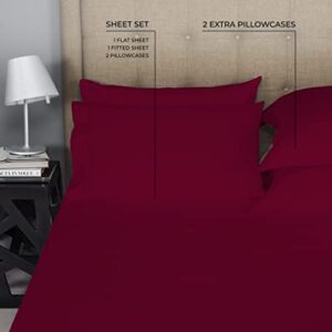 Texas Linen 100% Extra Long Staple Cotton 6 Piece Bundle - 4 Piece Sheet Set and 2 Extra Pillowcases (King Size, Burgundy Color)