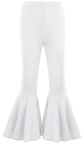 Happy Cherry Baby Girls Bell Bottom Trousers Cute Flare Stretch Long Pants Soft Knit Ruffle Leggings Casual Comfortable High Waist Pants White 6-12 Months