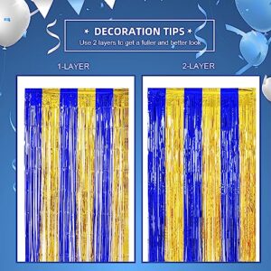 LOLStar 2 Pack Navy Blue and Gold Party Decorations, 3.3x6.6 ft Foil Fringe Curtains, Tinsel Backdrop, Graduation Photo Booth Prop Streamer Backdrop for Birthdays, Showers, Retirement, Graduations