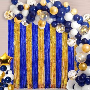 LOLStar 2 Pack Navy Blue and Gold Party Decorations, 3.3x6.6 ft Foil Fringe Curtains, Tinsel Backdrop, Graduation Photo Booth Prop Streamer Backdrop for Birthdays, Showers, Retirement, Graduations