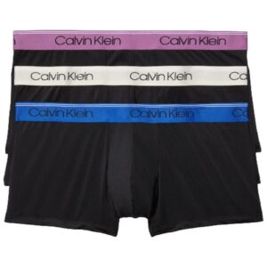 calvin klein men's micro stretch 3-pack low rise trunk, black bodies w/ameythyst, silver birch, midnight, large