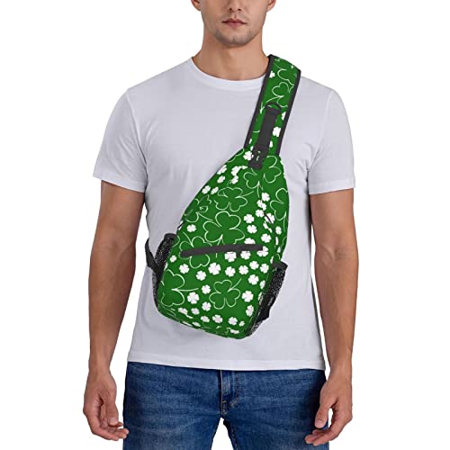 St. Patrick's Day Lucky Shamrock Sling Bag, Multipurpose Green Plaid Crossbody Shoulder Bag Travel Hiking Daypack