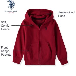 U.S. Polo Assn. Boys' Hooded Zip Fleece Jacket, New Red, 14/16