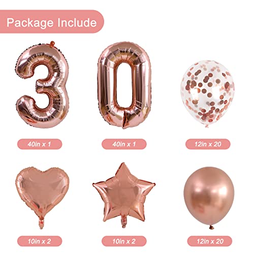 RUBFAC 30th Birthday Decorations for Women, Rose Gold Balloons, Fringe Curtain, Happy Birthday Banner Kits Party Supplies