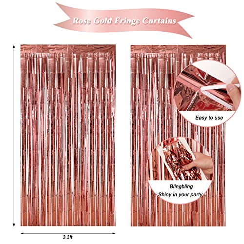 RUBFAC 30th Birthday Decorations for Women, Rose Gold Balloons, Fringe Curtain, Happy Birthday Banner Kits Party Supplies