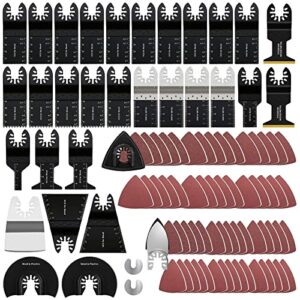 otuco 94 pack oscillating saw blades, wood metal cutting multitool bi-metal blades quick release tool blades kits fit for dewalt, makita, ryobi, rockwell