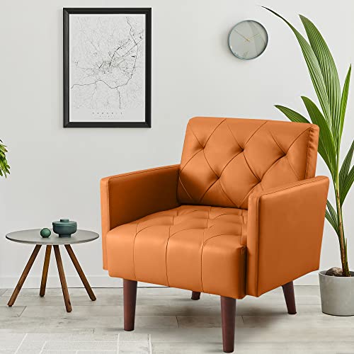 RXRRXY Modern Accent PU Chair, Living Room Chair Upholstered Single Sofa Chair with 4 Sturdy Legs, Contemporary Reading Chair for Living Room, Reading Room, Bedroom, Apartment (Orange)