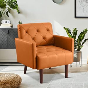 RXRRXY Modern Accent PU Chair, Living Room Chair Upholstered Single Sofa Chair with 4 Sturdy Legs, Contemporary Reading Chair for Living Room, Reading Room, Bedroom, Apartment (Orange)