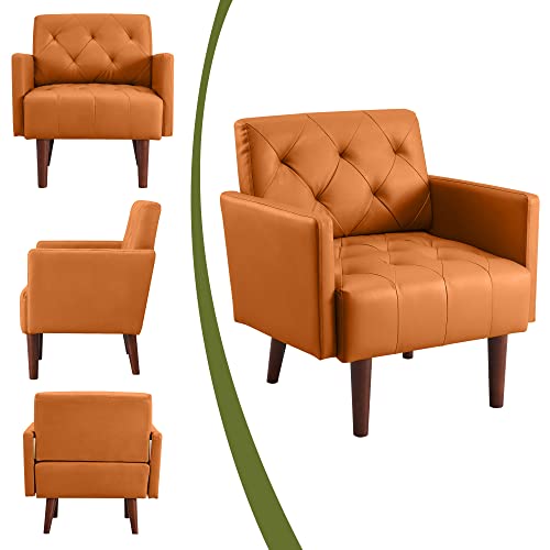 RXRRXY Modern Accent PU Chair, Living Room Chair Upholstered Single Sofa Chair with 4 Sturdy Legs, Contemporary Reading Chair for Living Room, Reading Room, Bedroom, Apartment (Orange)