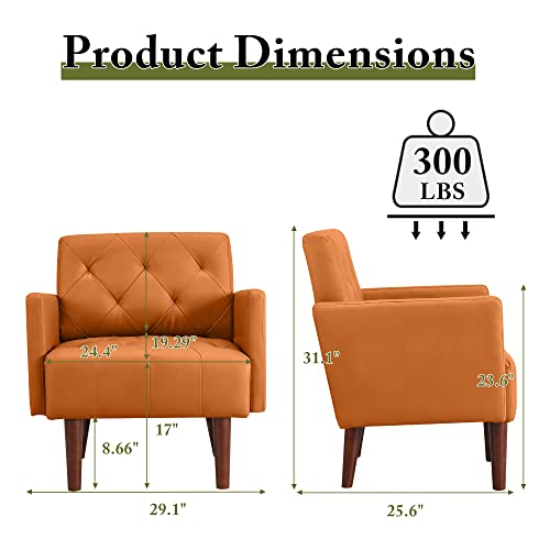 RXRRXY Modern Accent PU Chair, Living Room Chair Upholstered Single Sofa Chair with 4 Sturdy Legs, Contemporary Reading Chair for Living Room, Reading Room, Bedroom, Apartment (Orange)