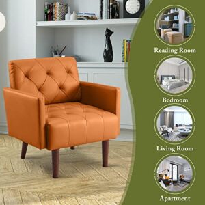 RXRRXY Modern Accent PU Chair, Living Room Chair Upholstered Single Sofa Chair with 4 Sturdy Legs, Contemporary Reading Chair for Living Room, Reading Room, Bedroom, Apartment (Orange)