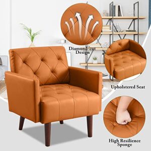 RXRRXY Modern Accent PU Chair, Living Room Chair Upholstered Single Sofa Chair with 4 Sturdy Legs, Contemporary Reading Chair for Living Room, Reading Room, Bedroom, Apartment (Orange)