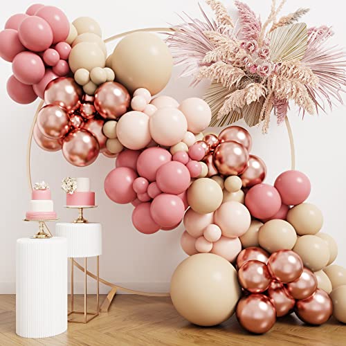 Rubfac 162pcs Boho Balloon Garland Arch Kit Blush Balloons Double Stuffed Dusty Pink Cream Peach Chrome Rose Gold Balloons for Birthday Baby Shower Bridal Wedding Graduation (Total 300pcs)