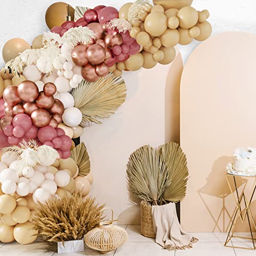 Rubfac 162pcs Boho Balloon Garland Arch Kit Blush Balloons Double Stuffed Dusty Pink Cream Peach Chrome Rose Gold Balloons for Birthday Baby Shower Bridal Wedding Graduation (Total 300pcs)