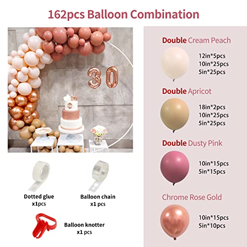 Rubfac 162pcs Boho Balloon Garland Arch Kit Blush Balloons Double Stuffed Dusty Pink Cream Peach Chrome Rose Gold Balloons for Birthday Baby Shower Bridal Wedding Graduation (Total 300pcs)