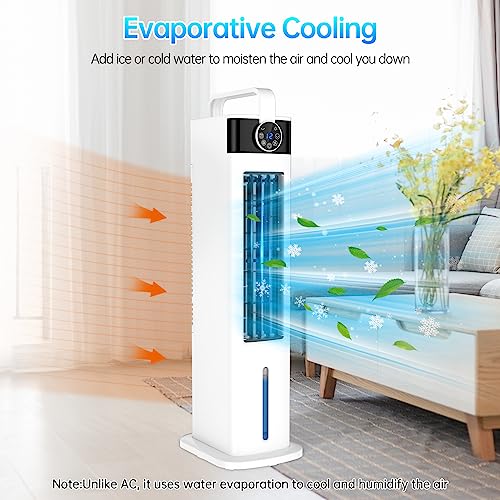 Portable Air Conditioners, Evaporative Air Cooler & Air Conditioner for Room w/3 Speeds & Cooling Mode, 52° Oscillation, 12H Timer, Remote, Portable AC Swamp Cooler for Room Home Office