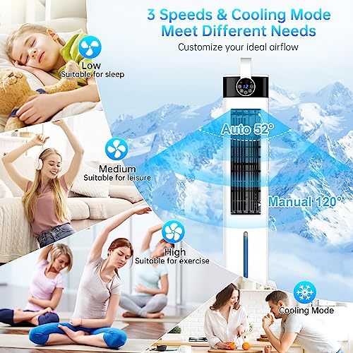 Portable Air Conditioners, Evaporative Air Cooler & Air Conditioner for Room w/3 Speeds & Cooling Mode, 52° Oscillation, 12H Timer, Remote, Portable AC Swamp Cooler for Room Home Office