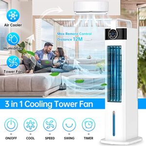 Portable Air Conditioners, Evaporative Air Cooler & Air Conditioner for Room w/3 Speeds & Cooling Mode, 52° Oscillation, 12H Timer, Remote, Portable AC Swamp Cooler for Room Home Office