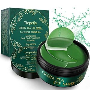 under eye masks, collagen green tea eye patches for puffy eyes, dark circles and puffiness, hydrating mask skincare, gel pads for eye bags and wrinkles under eye treatment,60 pcs (green tea)