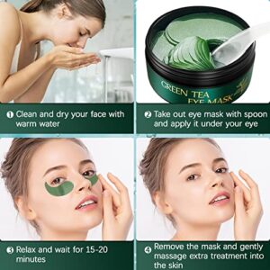 Under Eye Masks, Collagen Green Tea Eye Patches for Puffy Eyes, Dark Circles and Puffiness, Hydrating Mask Skincare, Gel Pads for Eye Bags and Wrinkles Under Eye Treatment,60 pcs (Green Tea)