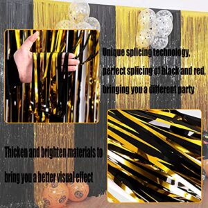 4 Pack Black Gold Foil Fringe Curtain Backdrop, 3.28Ft x 6.56Ft Metallic Tinsel Foil Fringe Streamers Curtains for Photo Booth, Wedding, Graduation, Birthday, Carnival Party Decoration