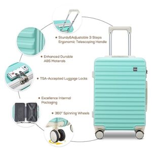 imiomo Carry On Luggage 20 Inch airline approved Hardside 3PCS Set Lightweight Rolling Travel Luggagewith TSA Lock， Suitcase with Spinner Wheels (GREEN+beige, Carry-On 20-Inch)