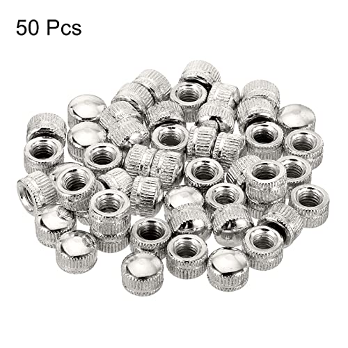 PATIKIL M6x1.0 Cap Nut, 50 Pack Acorn Nut Screw Knob Cap Insert Bolt Cover Female Thread Knurled Decorative Hardware Fittings Light Fixtures Silver Tone