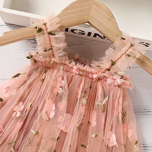 Toddler Baby Girls Tutu Dress Sleeveless Floral Print Layered Tulle Dress Little Girl Princess Dresses with Flower Headband (Pink, 6-12 M)