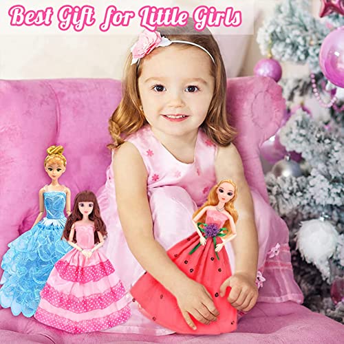 48 Pcs Doll Clothes Outfit for Doll, 11.5 Inch Doll Accessories Collection with 6 Princess Dresses+20 Shoes+10 Bags+6 Necklaces+6 Crowns (Random Style) for Doll Loving Girls Birthday Gifts