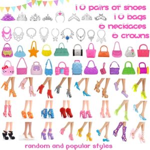 48 Pcs Doll Clothes Outfit for Doll, 11.5 Inch Doll Accessories Collection with 6 Princess Dresses+20 Shoes+10 Bags+6 Necklaces+6 Crowns (Random Style) for Doll Loving Girls Birthday Gifts