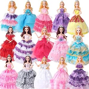 48 Pcs Doll Clothes Outfit for Doll, 11.5 Inch Doll Accessories Collection with 6 Princess Dresses+20 Shoes+10 Bags+6 Necklaces+6 Crowns (Random Style) for Doll Loving Girls Birthday Gifts