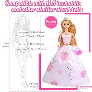 48 Pcs Doll Clothes Outfit for Doll, 11.5 Inch Doll Accessories Collection with 6 Princess Dresses+20 Shoes+10 Bags+6 Necklaces+6 Crowns (Random Style) for Doll Loving Girls Birthday Gifts