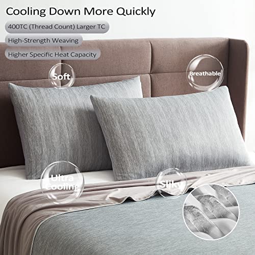 Topcee Cooling Pillow Cases, 2 Packs Standard Size Arc-Chill Q-Max>0.5 Ultra Soft Cooling Pillowcases for Hair and Skin, Breathable Cold Pillow Case for Hot Sleepers & Night Sweats (Gray 20x26)