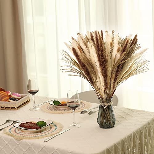 Dolicer 80 Pcs Dried Pampas Grass, 17'' Pampas Grass Decor, Natural Pampas Boho Flowers Bouquet White Pampas Grass Brown Pampas Reed Pampas Bunny Tail Boho Decor for Home Wedding Farmhouse