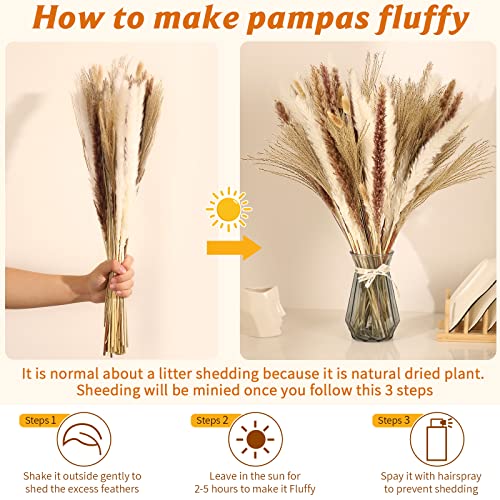 Dolicer 80 Pcs Dried Pampas Grass, 17'' Pampas Grass Decor, Natural Pampas Boho Flowers Bouquet White Pampas Grass Brown Pampas Reed Pampas Bunny Tail Boho Decor for Home Wedding Farmhouse