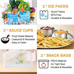 KUBYA Bento Lunch Box Set,Stackable Lunch Container Leak-Proof 3-In-1 Compartment With Ice Packs, Reusable Lunch Bag, Food Bags, Sauce Cups, Lunch Box Microwave Freezer Safe（GREY）